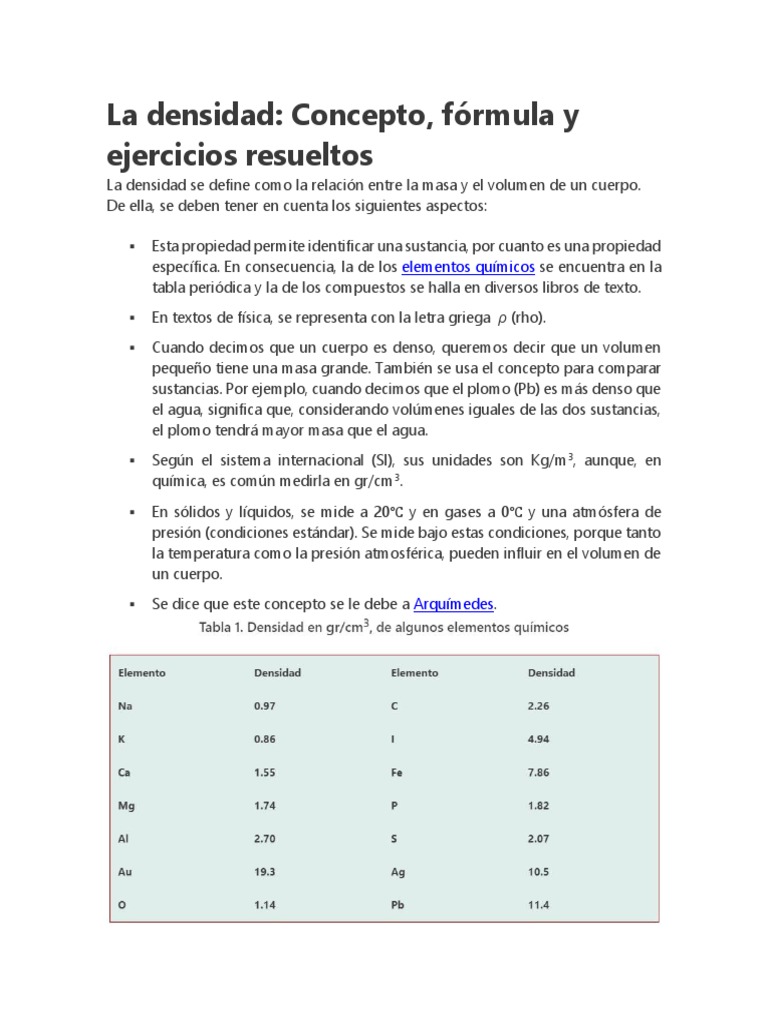 Densidad: Definición y Ejercicios | PDF | Densidad | Cantidades fisicas