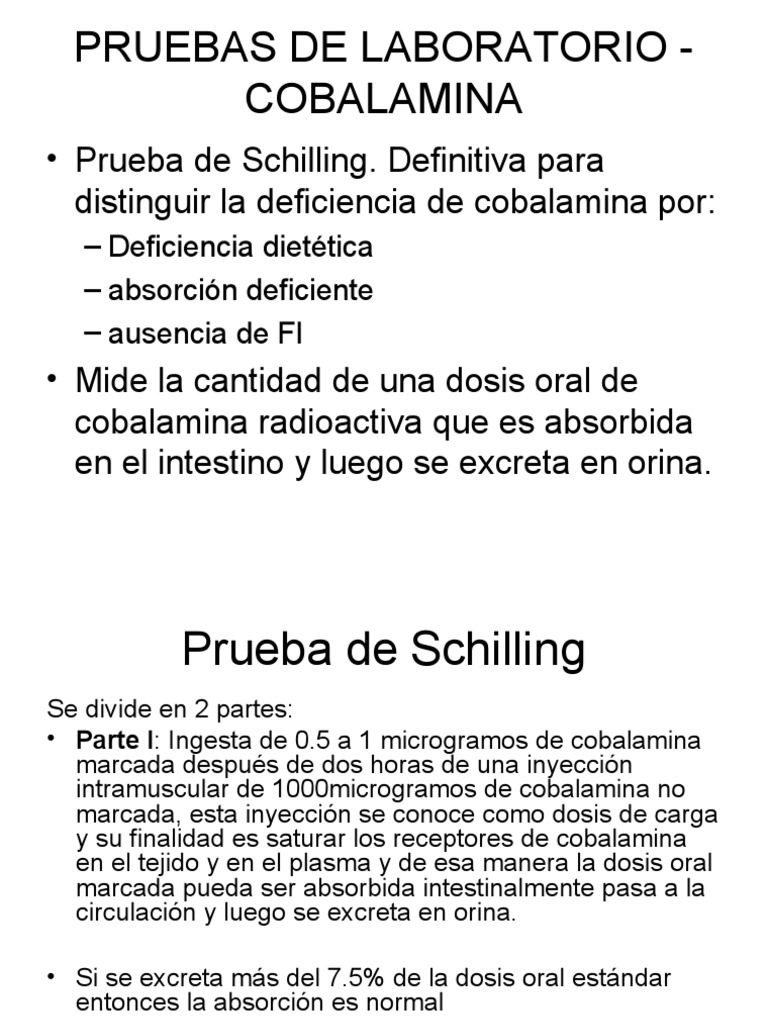 Prueba de Schilling y Deficiencia de Cobalamina | PDF | Vitamina B12 ...