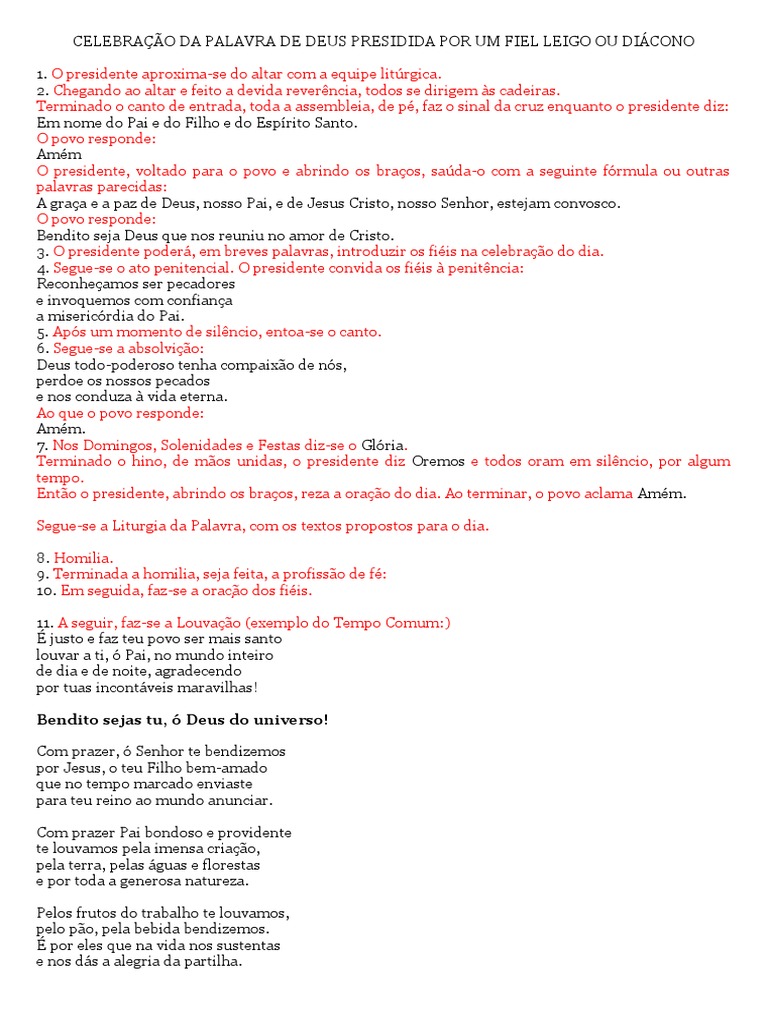 Celebração Da Palavra de Deus Presidida Por Um Fiel Leigo Ou Diácono ...