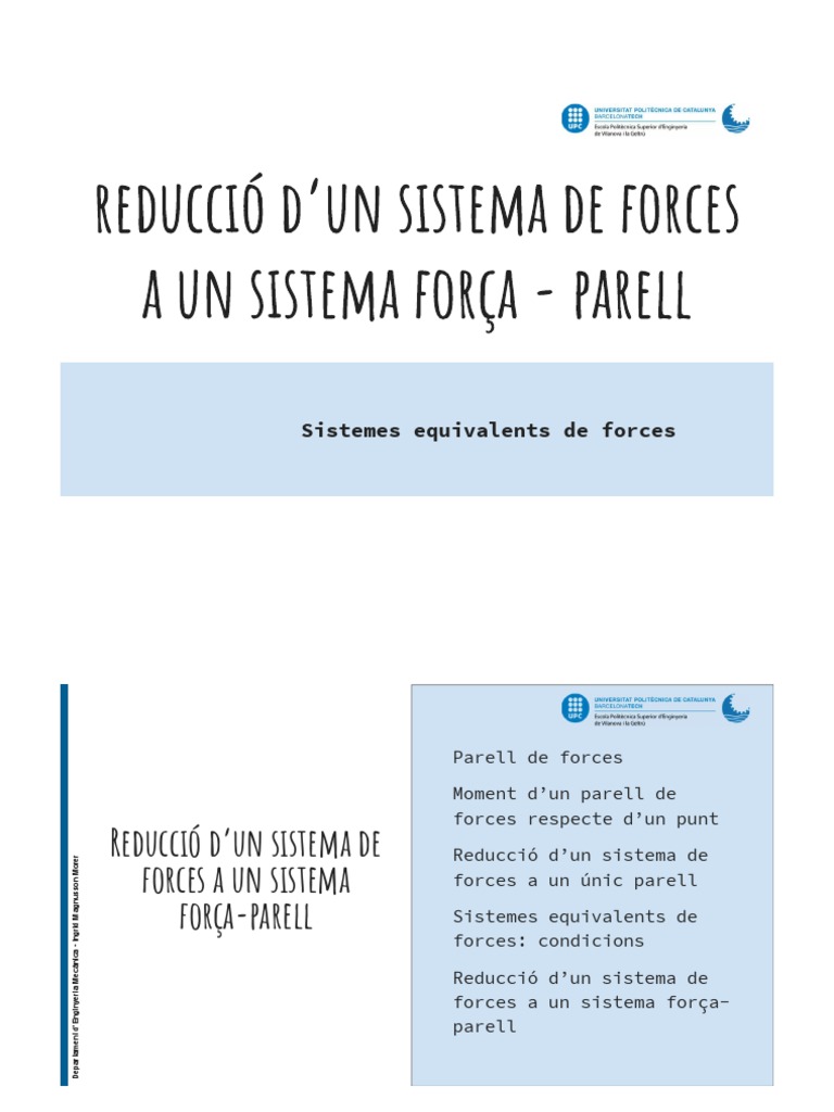 5.5 Parell de Forces. Reducció D - Un Sistema de Forces A Un Sistema ...