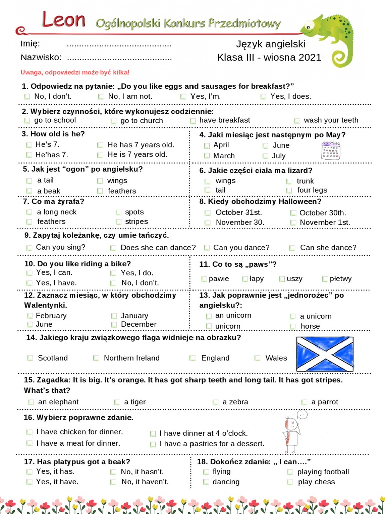 J - Zyk Angielski Klasa 3 Wiosna 2021 | PDF