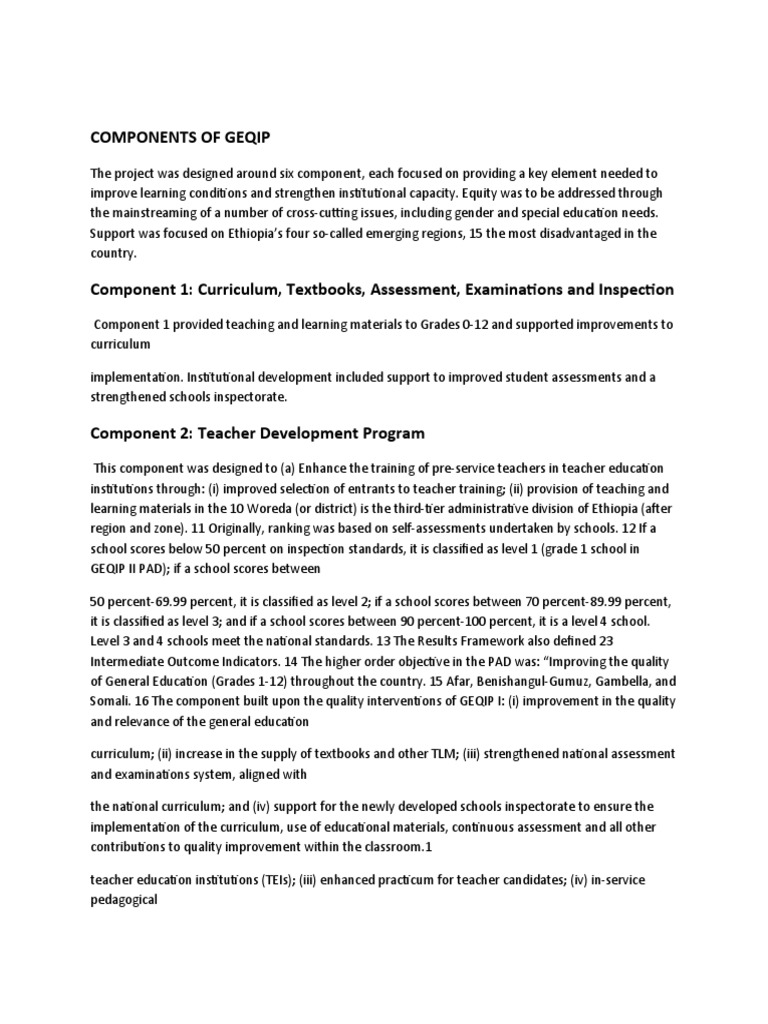 Components of GEQIP | PDF | Teachers | Teacher Education