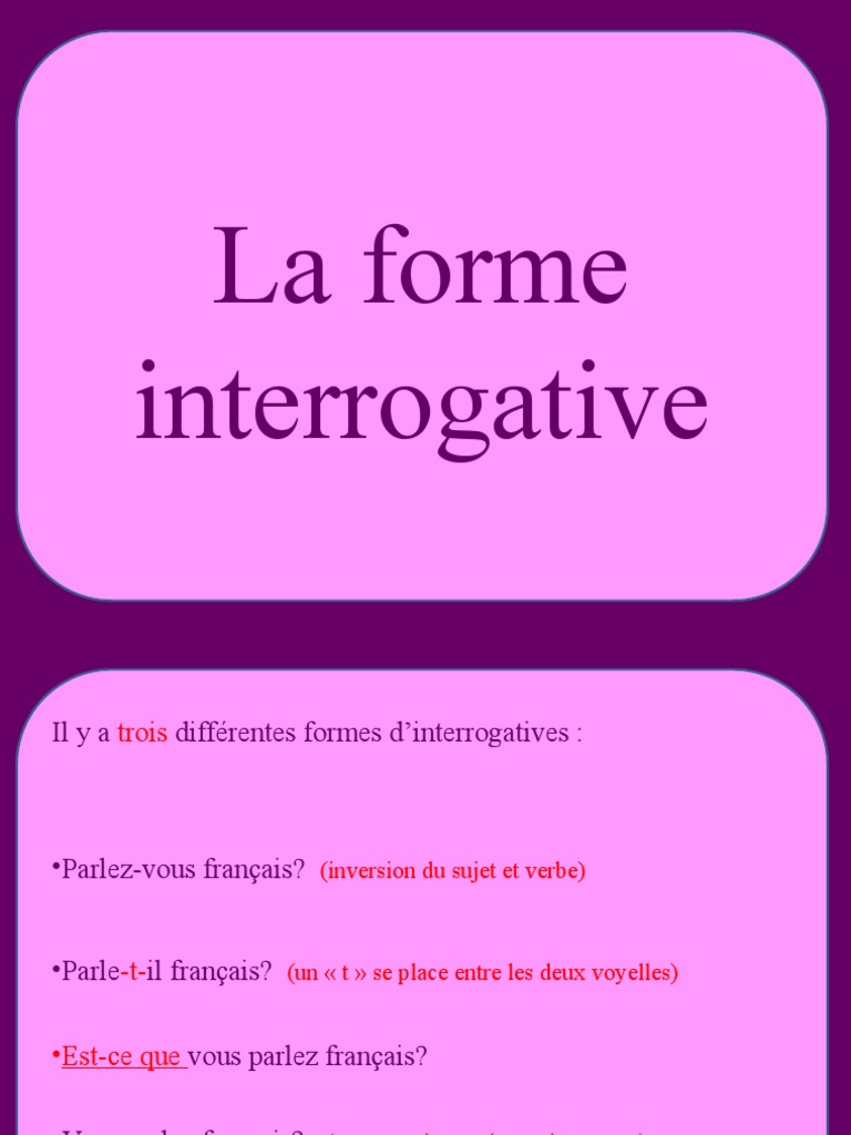 La Forme Interrogative Exercice Grammatical Fiche Pedagogique - 95180 | PDF | Études des langues ...
