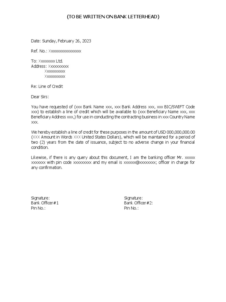 Line of Credit Letter | PDF