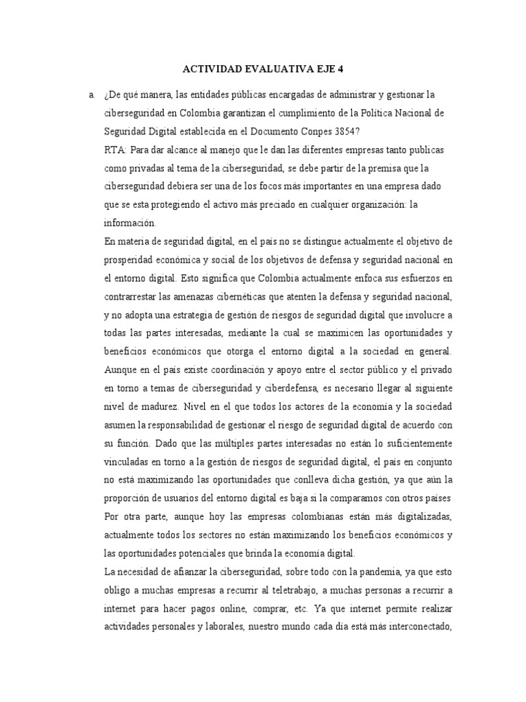 Actividad Evaluativa Eje 4 | PDF | La seguridad informática | Seguridad Actividad Evaluativa Eje 4 | PDF | La seguridad informática | Seguridad