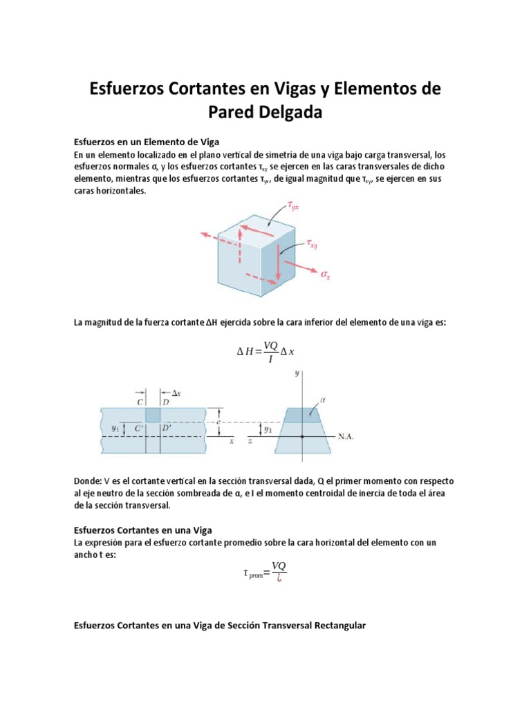 Esfuerzos Cortantes en Vigas y Elementos de Pared Delgada | PDF | Viga ...