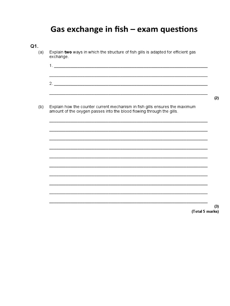 Gas Exchange in Fish: Exam Questions | PDF | Science & Mathematics ...