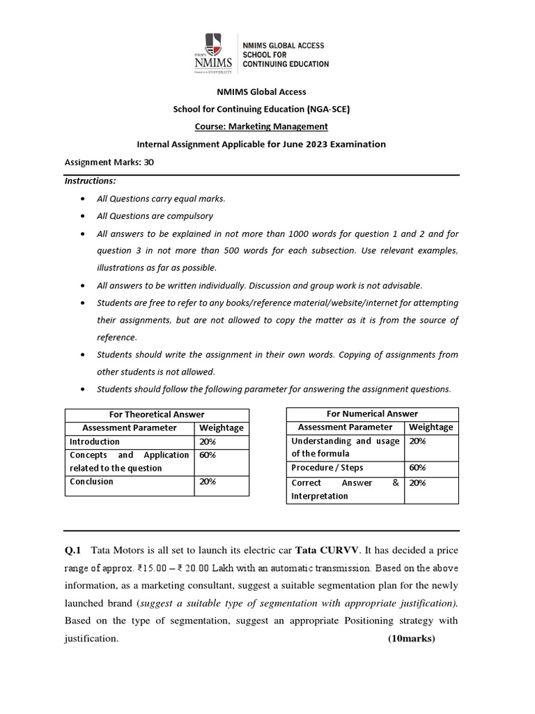 3.marketing Management - Assignment June 2023 jfyFAquv79 | PDF | Books | Market Segmentation