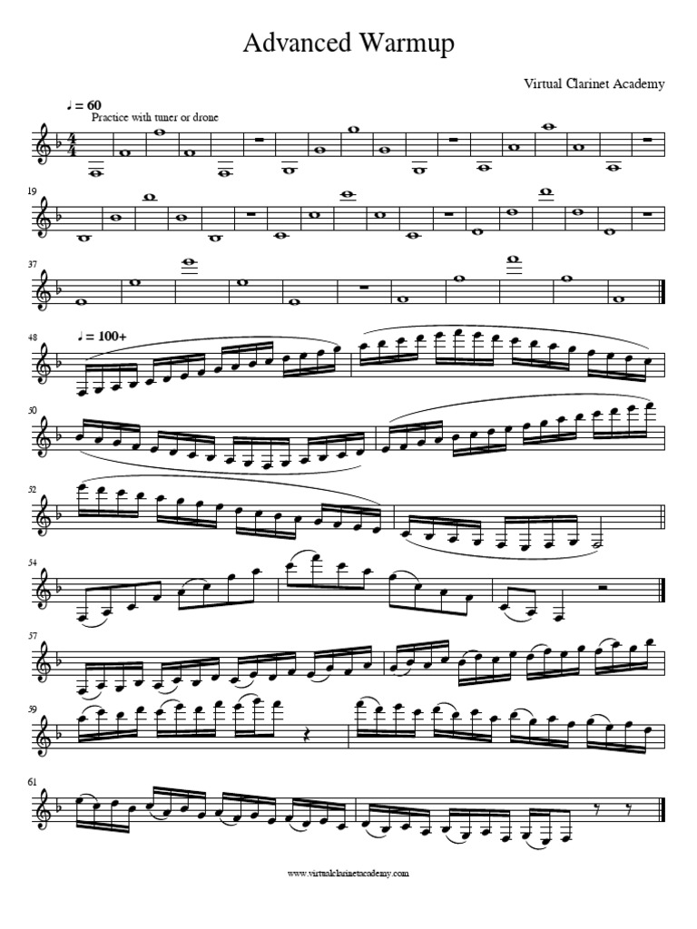 Advanced Warmup: Virtual Clarinet Academy 60 | PDF