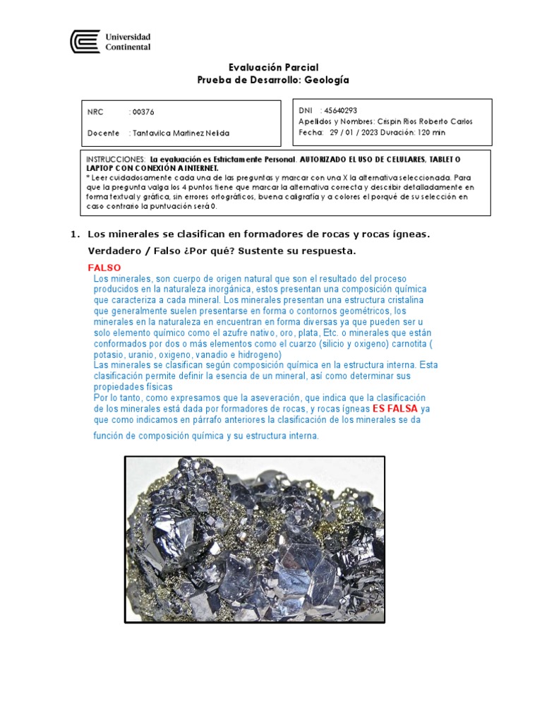 Pa-02-Examen-Parcial-Geologia Roberto Crispin | PDF | Granito | Minerales