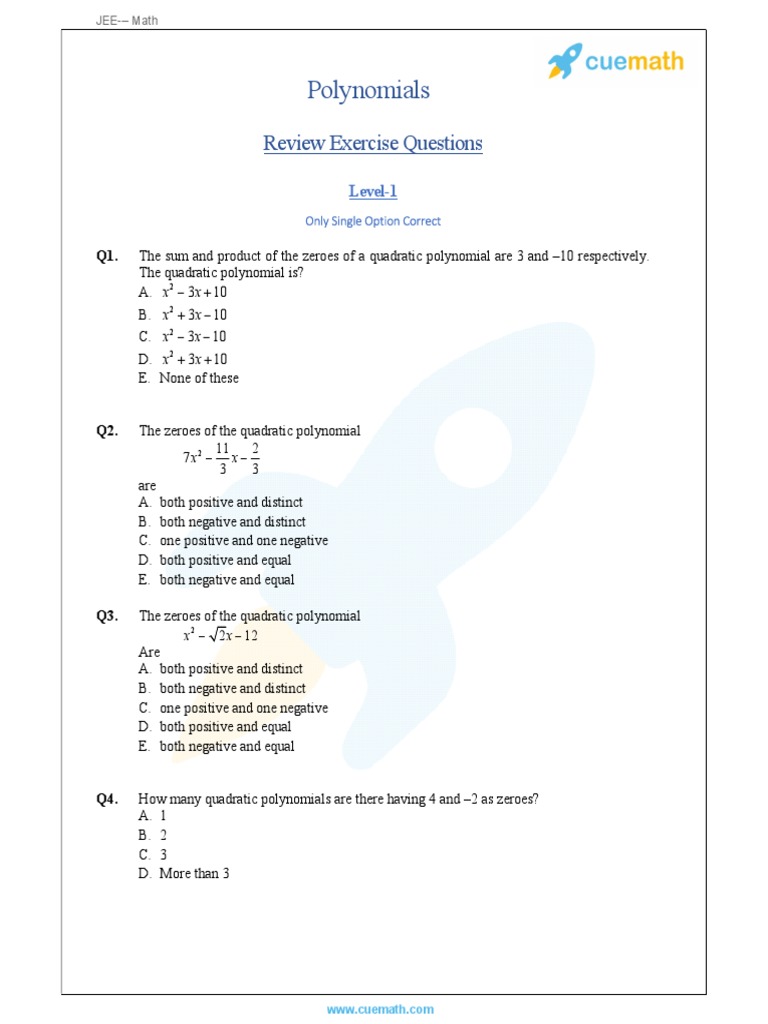 Polynomials: Review Exercise Questions | PDF | Polynomial | Arithmetic