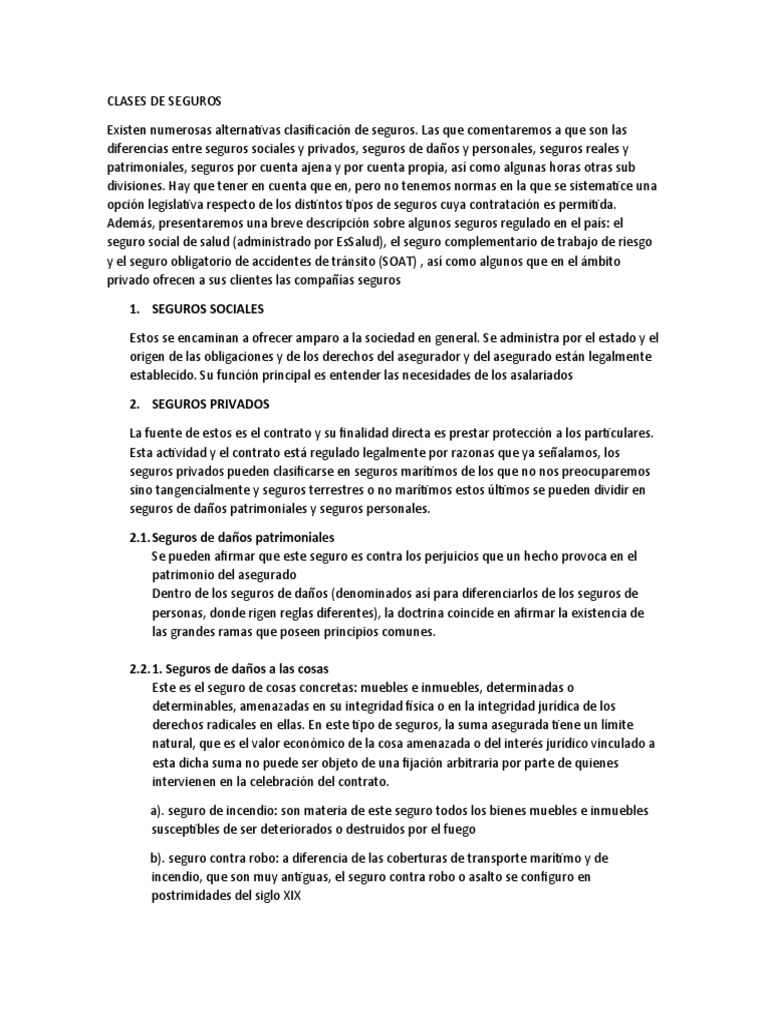 Clasificación de Seguros: Tipos y Funciones | PDF | Seguro | Seguro de ...