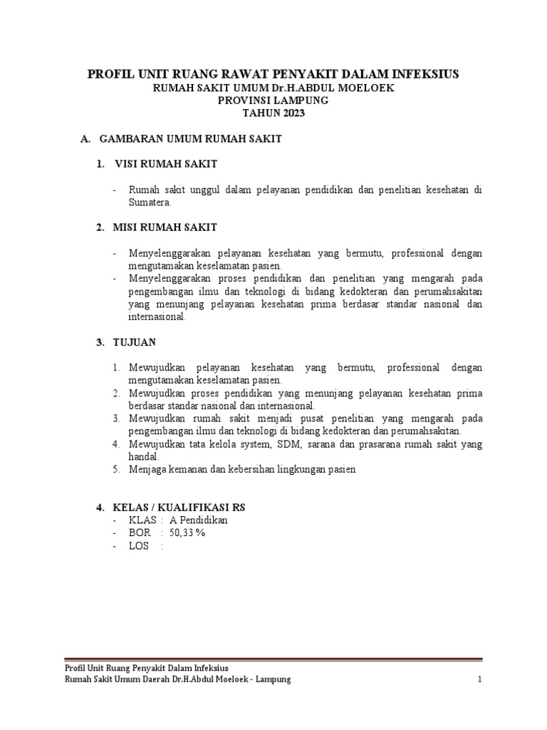 Profil Unit Ruang Infeksius 2023 | PDF