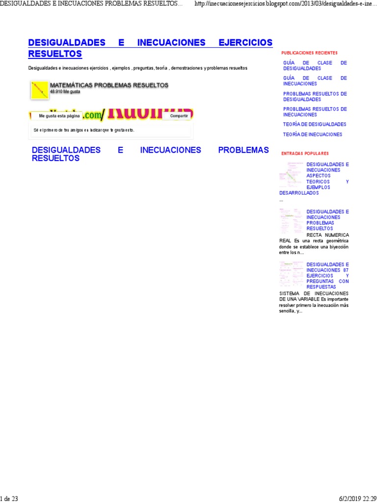 Desigualdades e Inecuaciones Resueltas | PDF | Conjunto (Matemáticas) | Ecuaciones