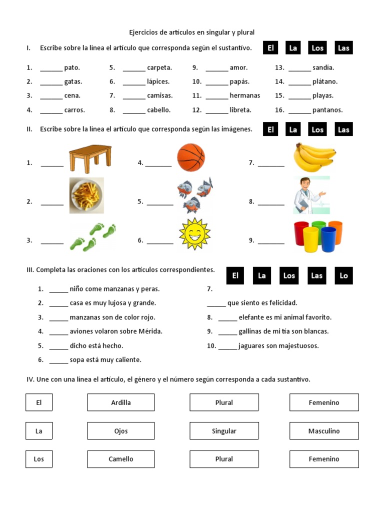 Ejercicios (Artículos en Singular y Plural) | PDF Ejercicios (Artículos en Singular y Plural) | PDF