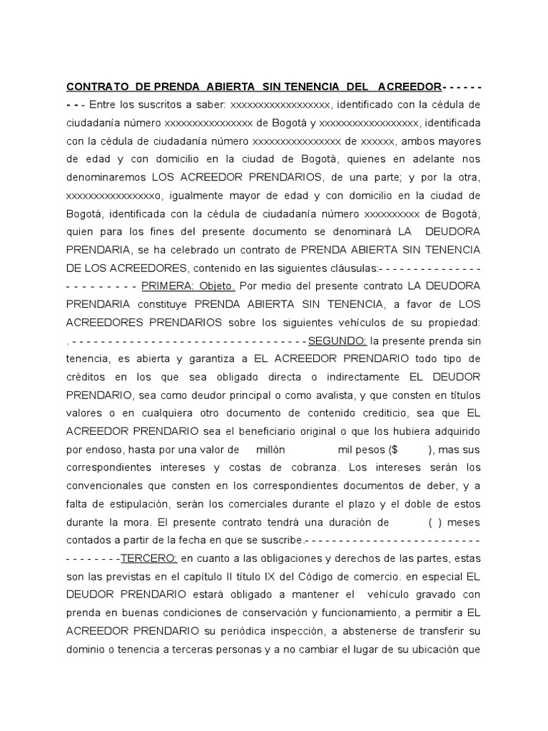 Modelo- contrato de prenda automotor sin tenencia. | PDF | Derecho privado