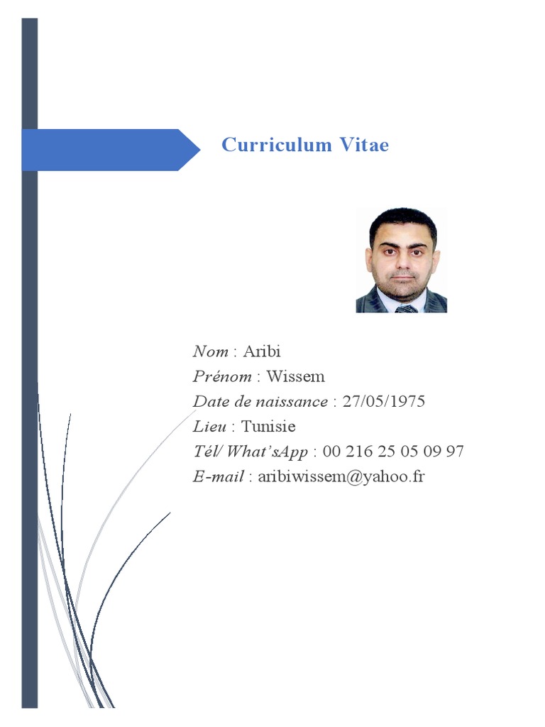 CV de Wissem Aribi, Linguistique Arabe | PDF | Linguistique | Tunisie