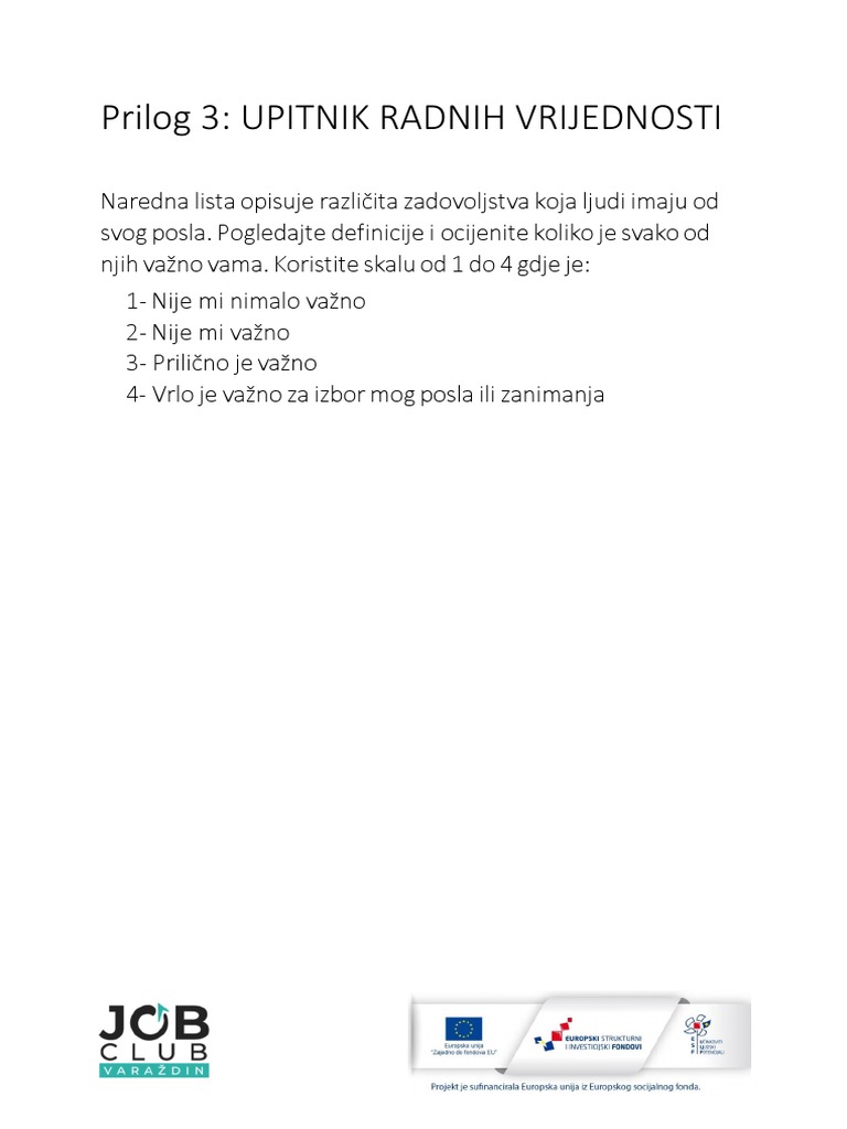 Prilog 3: Upitnik Radnih Vrijednosti | PDF