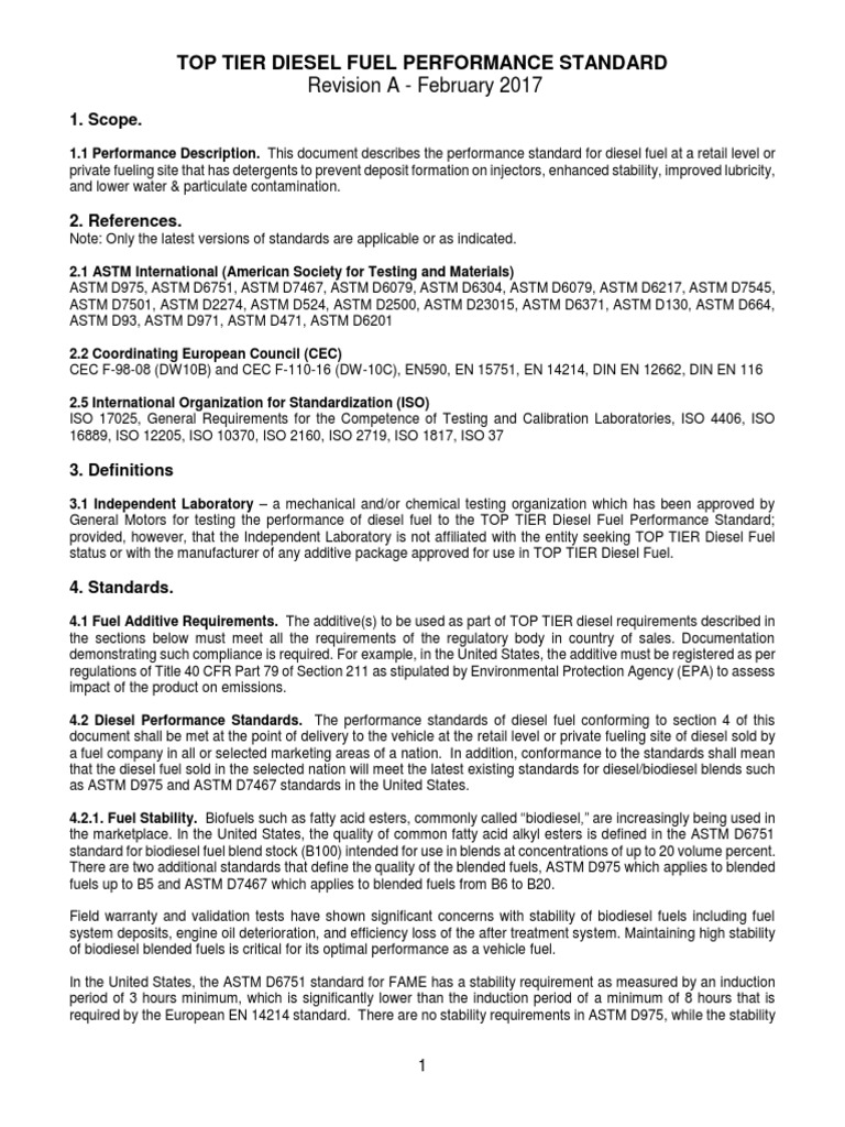 Top Tier Diesel Fuel Performance Standard: Revision A - February 2017 ...