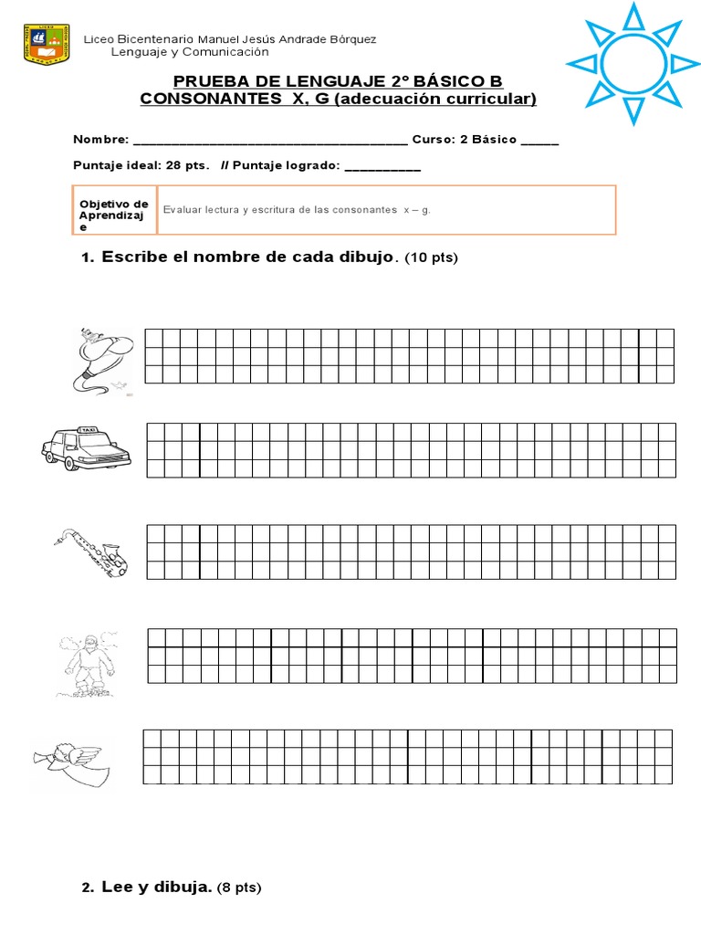 PRUEBA DE LENGUAJE 2 Basico G X Josevhan | PDF