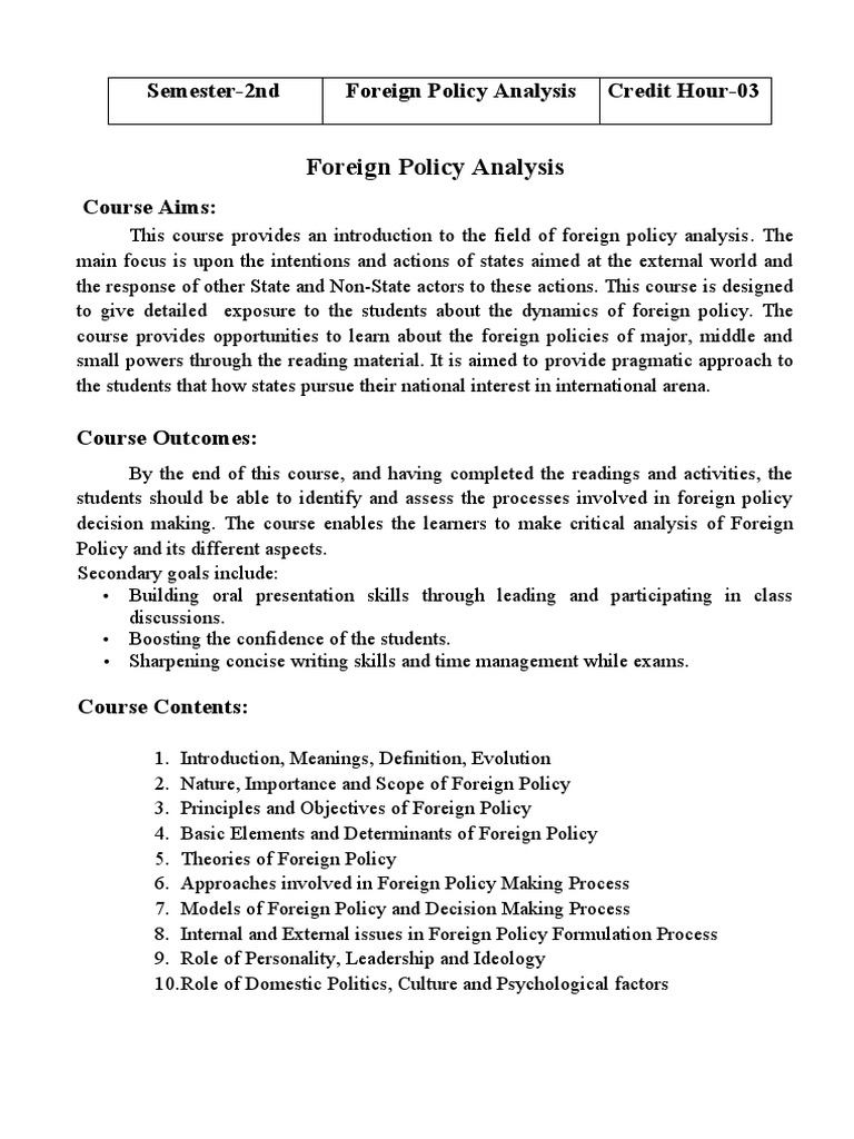 Foreign Policy Analysis | PDF | Policy | Policy Analysis