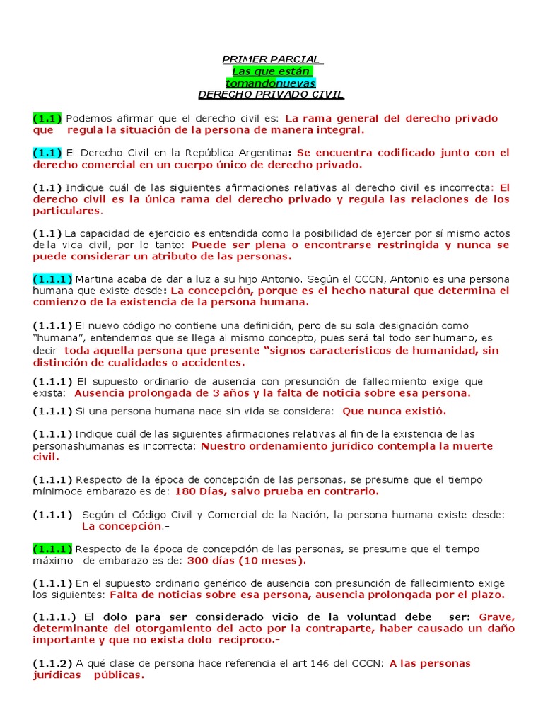 Preguntero de Derecho Civil Modulo 1° y 2° (1° Parcial) 2021 Martilleros | PDF | Propiedad | Ley ...