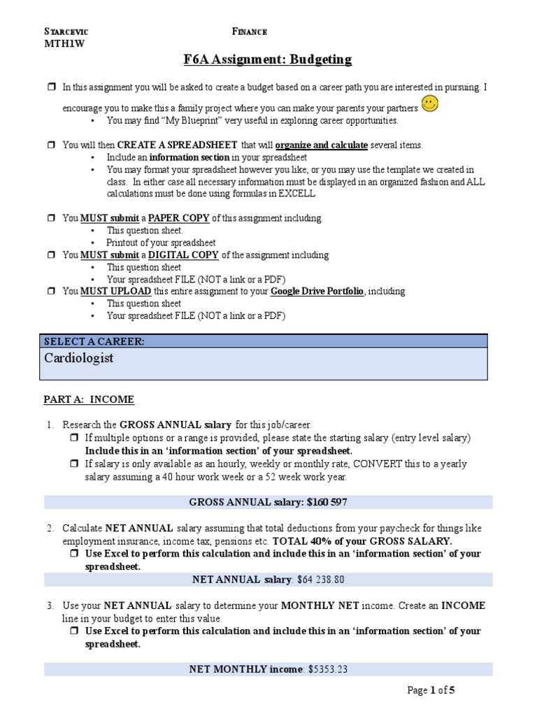 Career-Based Budgeting Assignment | PDF | Spreadsheet | Government ...