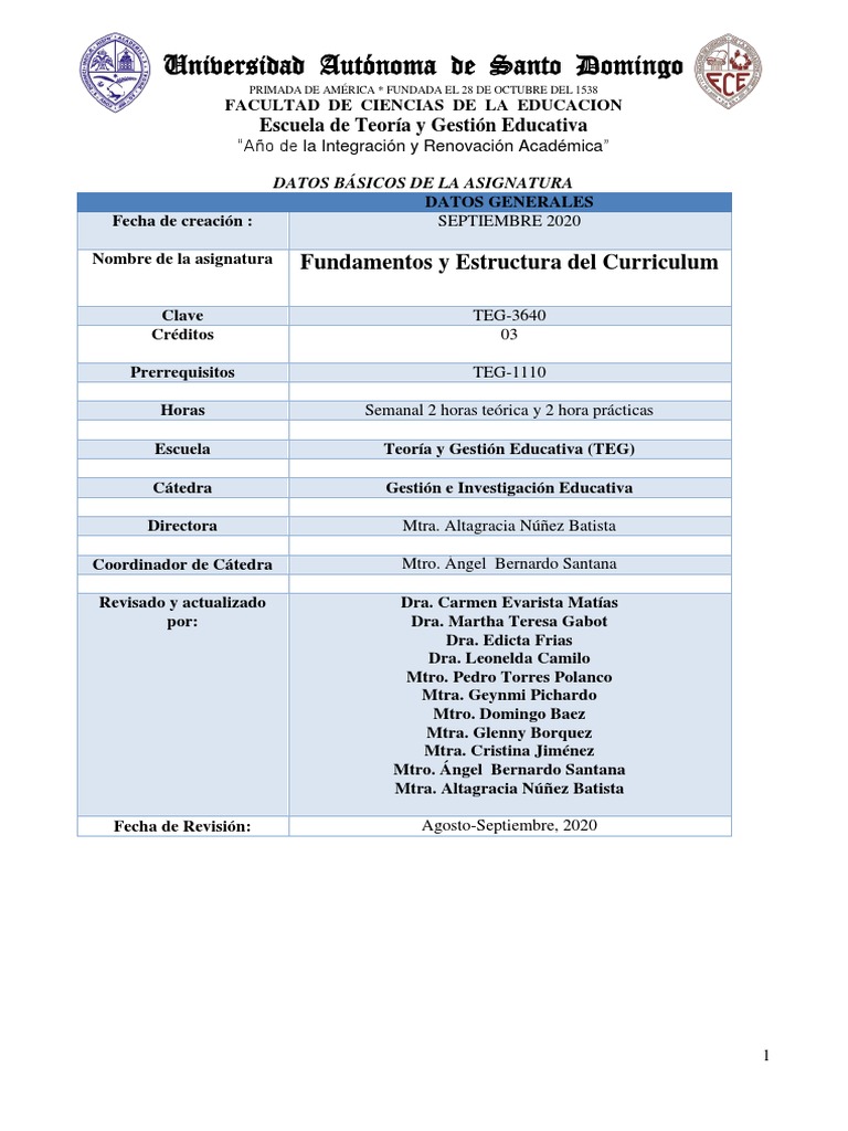 Teg-364 Fundamentos y Estructura Del Curriculum | PDF | Plan de estudios | Evaluación
