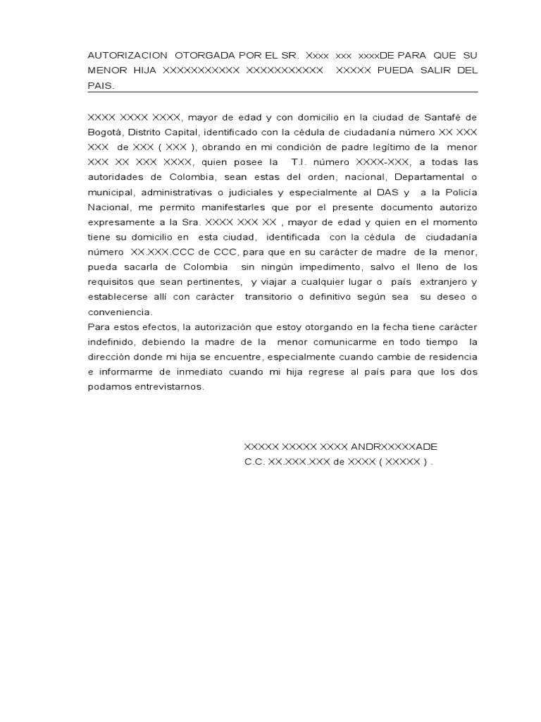 Autoriz. Modelo para Que Un Menor Salga Del País.. | PDF