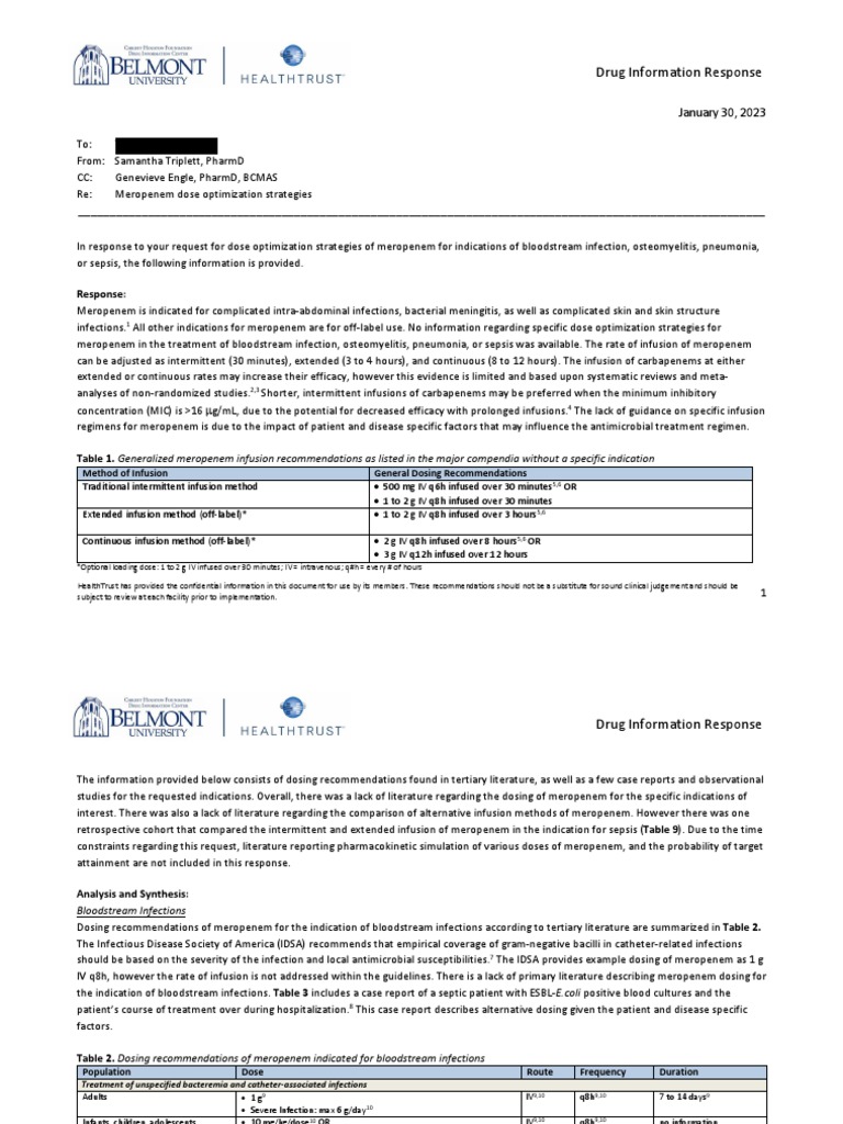 Drug Information Response: January 30, 2023 | PDF