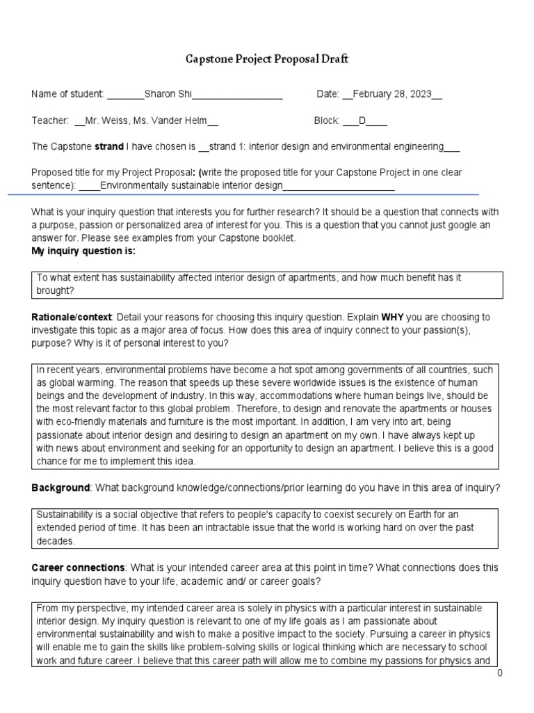 Capstone Project Proposal - Sharon Shi | PDF | Mentorship | Sustainability