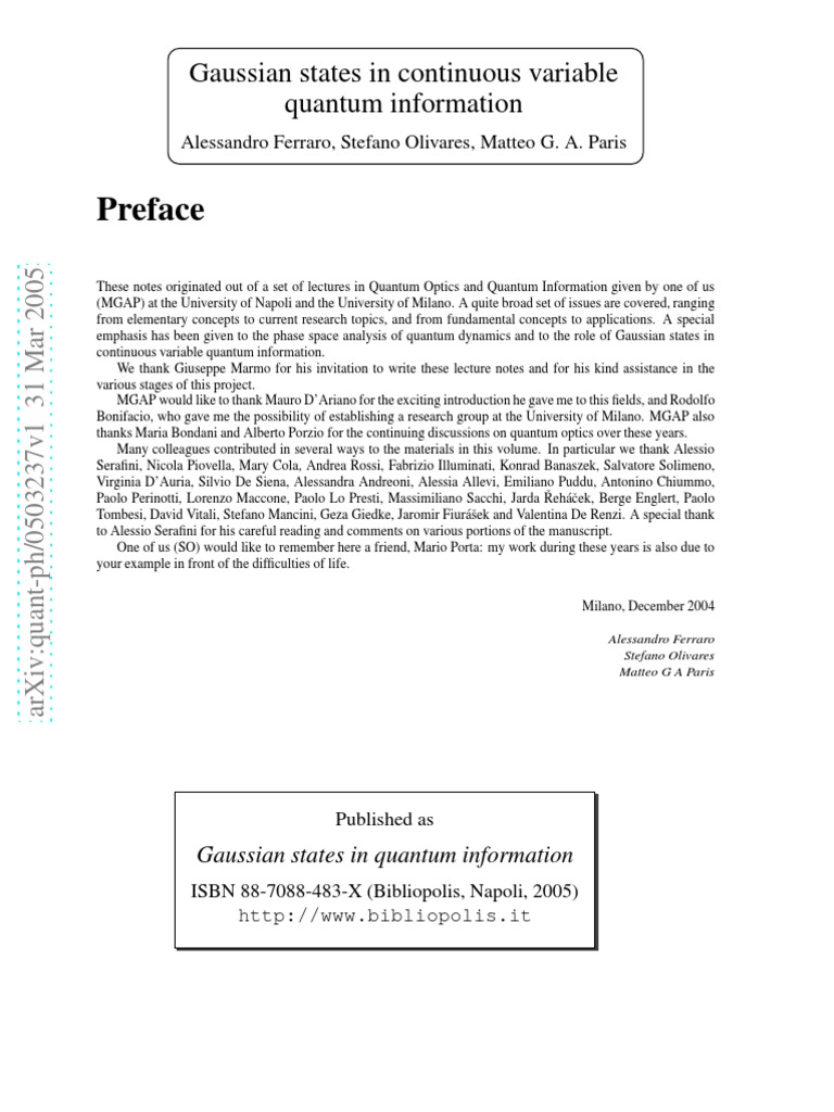 Gaussian States In Continuous Variable Pdf Quantum Entanglement Matrix Mathematics
