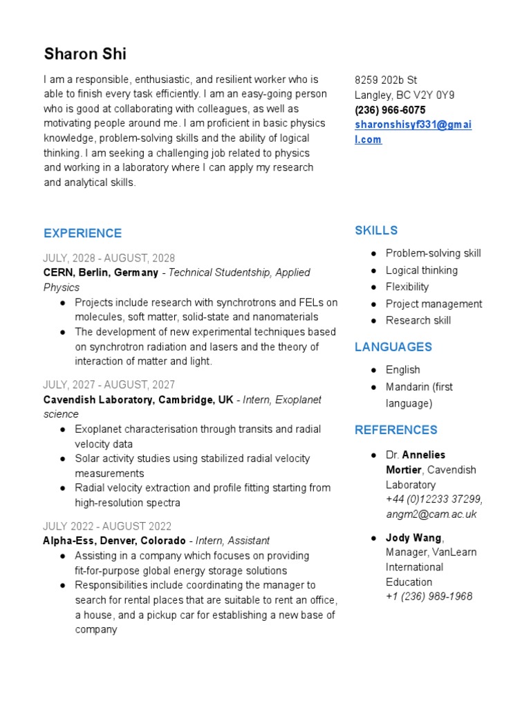 resume- sharon shi | PDF
