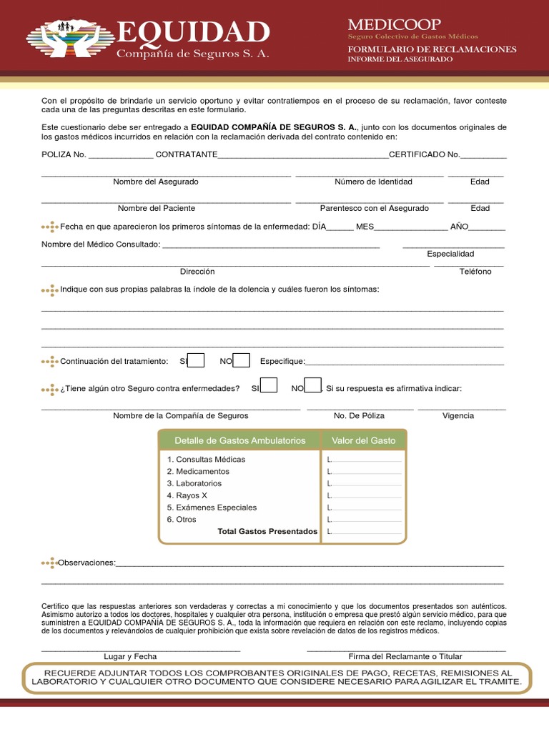 Formulario Gastos Medicos | PDF | Cirugía | Diagnostico medico