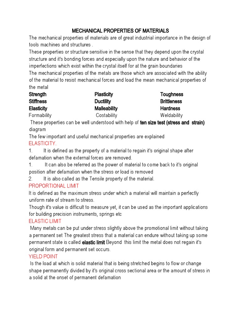 Mechanical Properties of Materials | PDF | Ductility | Strength Of Materials