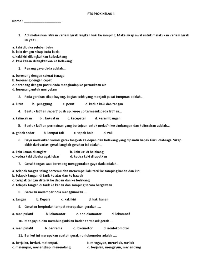 PTS PJOK, Bahasa Inggris, Dan IPAS Kelas 4 | PDF