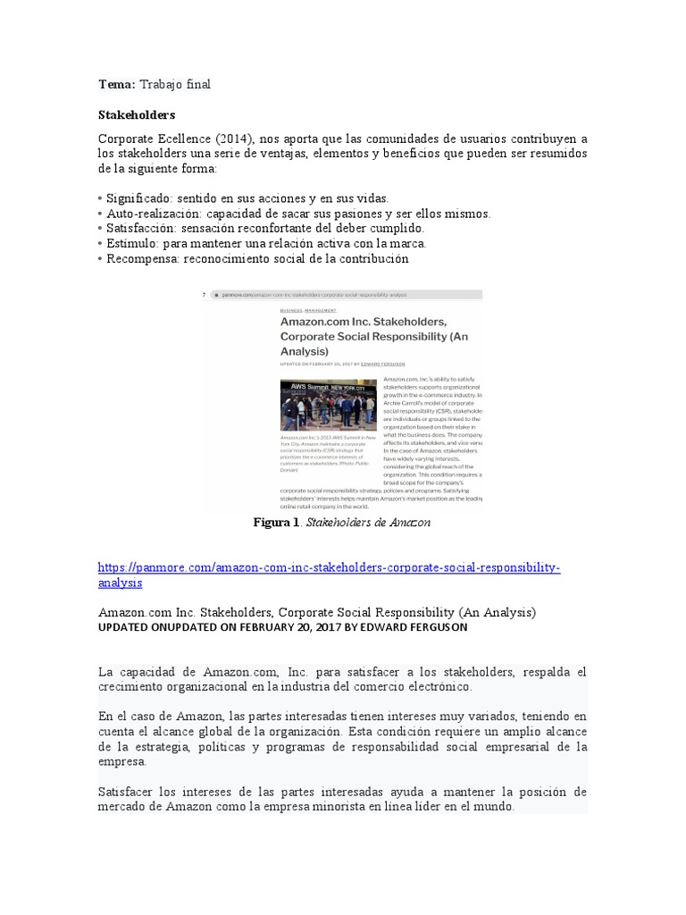 Stakeholders Amazon | PDF | Comercio electrónico | Responsabilidad ...