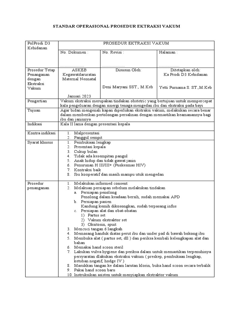 STANDAR OPERASIONAL PROSEDUR EKSTRAKSI VAKUM | PDF