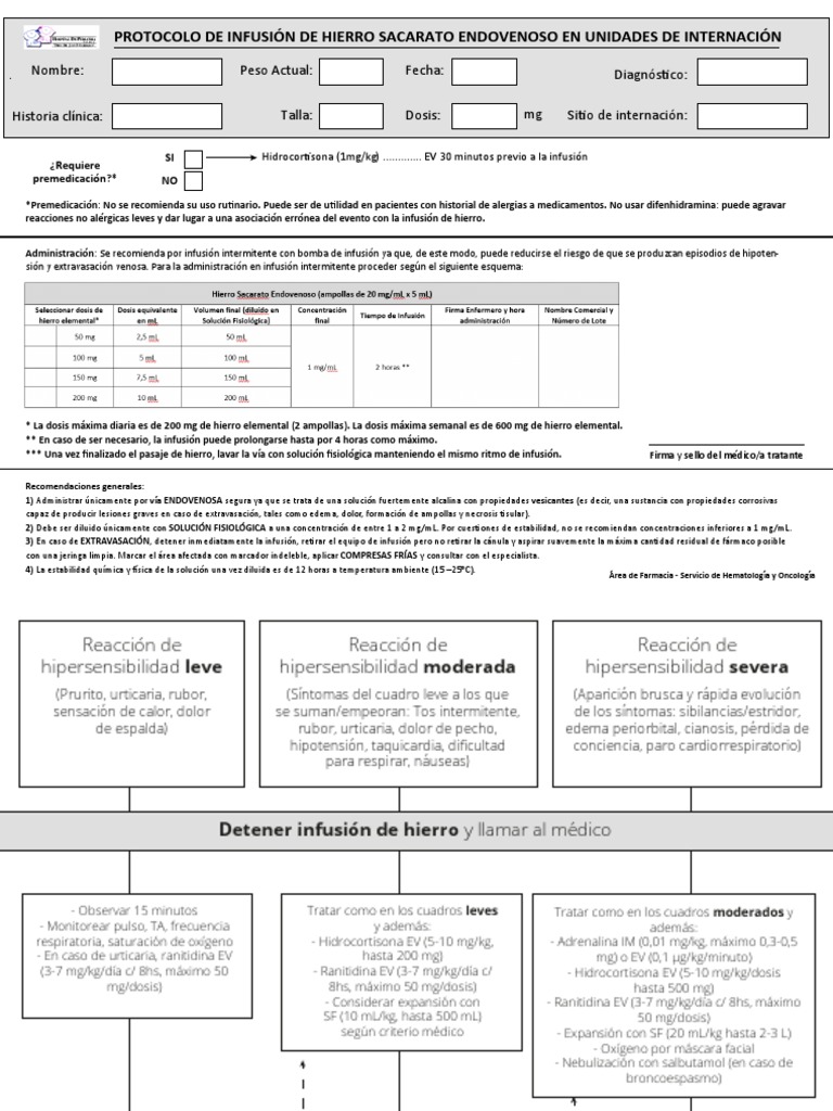 Protocolo Infusion de Hierro Endovenoso | PDF | Alergia | Terapia ...