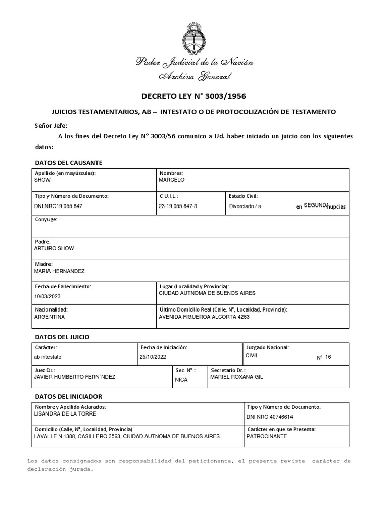Formulario 3003 | PDF | Argentina | Gobierno