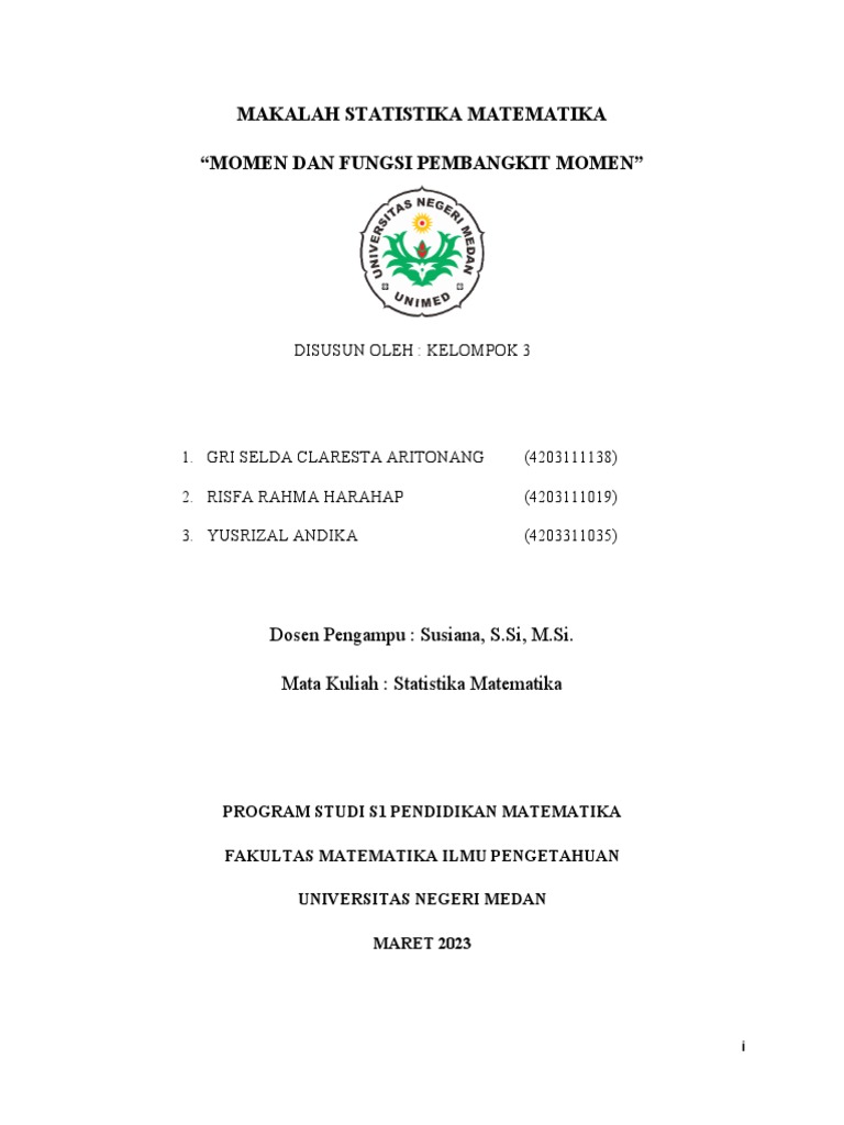 Makalah Statmat Bab 3 Momen Dan Fungsi Pembangkit Momen | PDF