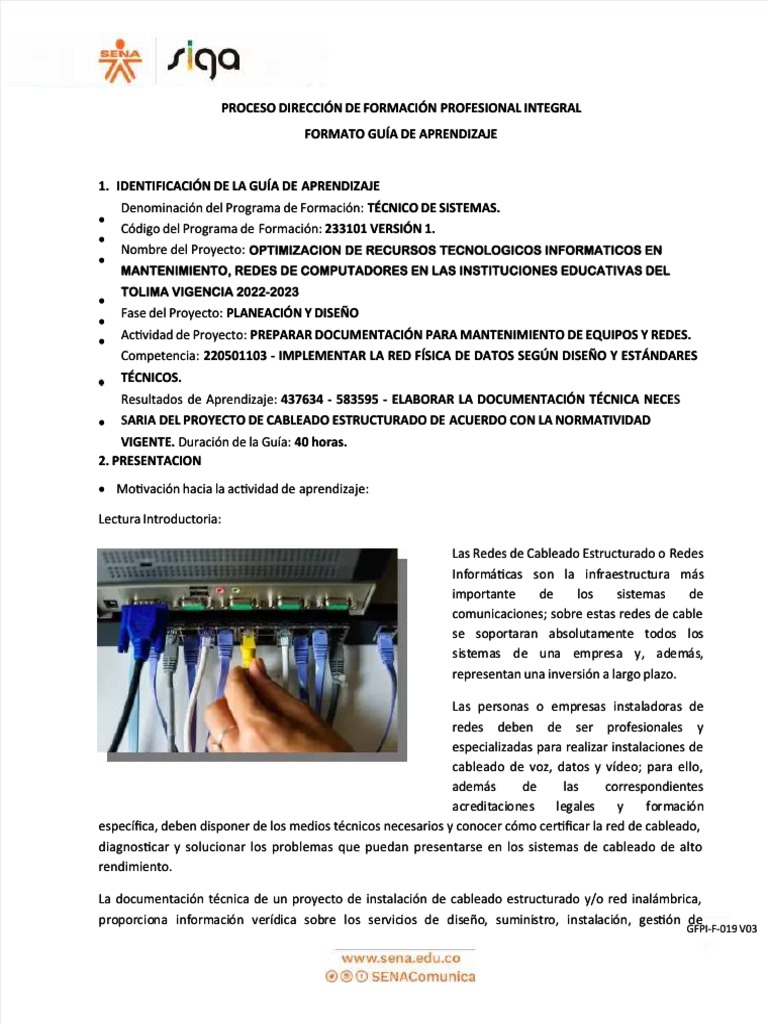 Guia 1 Elaborar La Documentación Técnica Necesaria Del Proyecto de Cableado Estructurado de | PDF