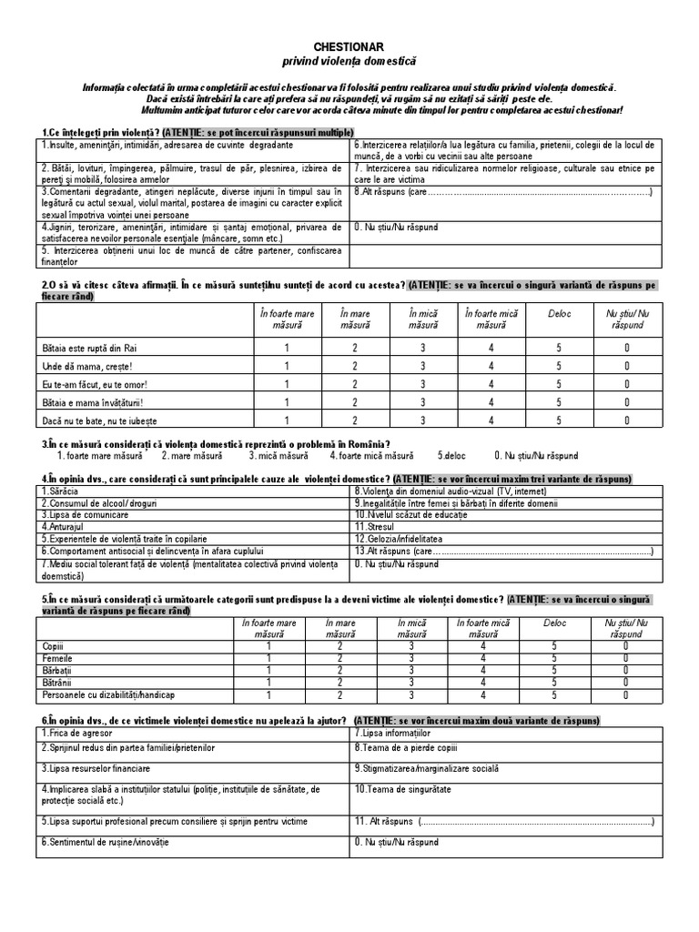 Chestionar Violenta Domestica | PDF