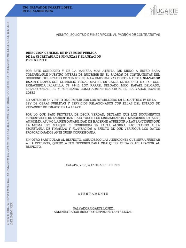 Solicitud de Inscripcion Padron de Contratista | PDF | Gobierno