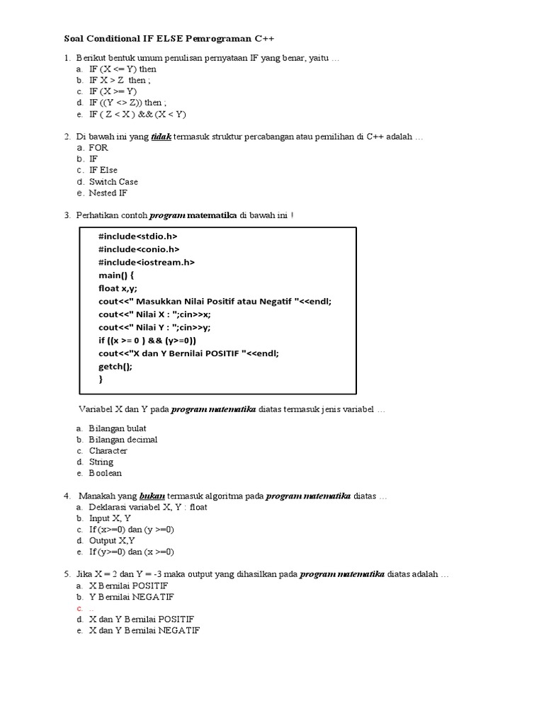 Contoh Soal Conditional IF ELSE C | PDF | Metode & Bahan Ajar ...