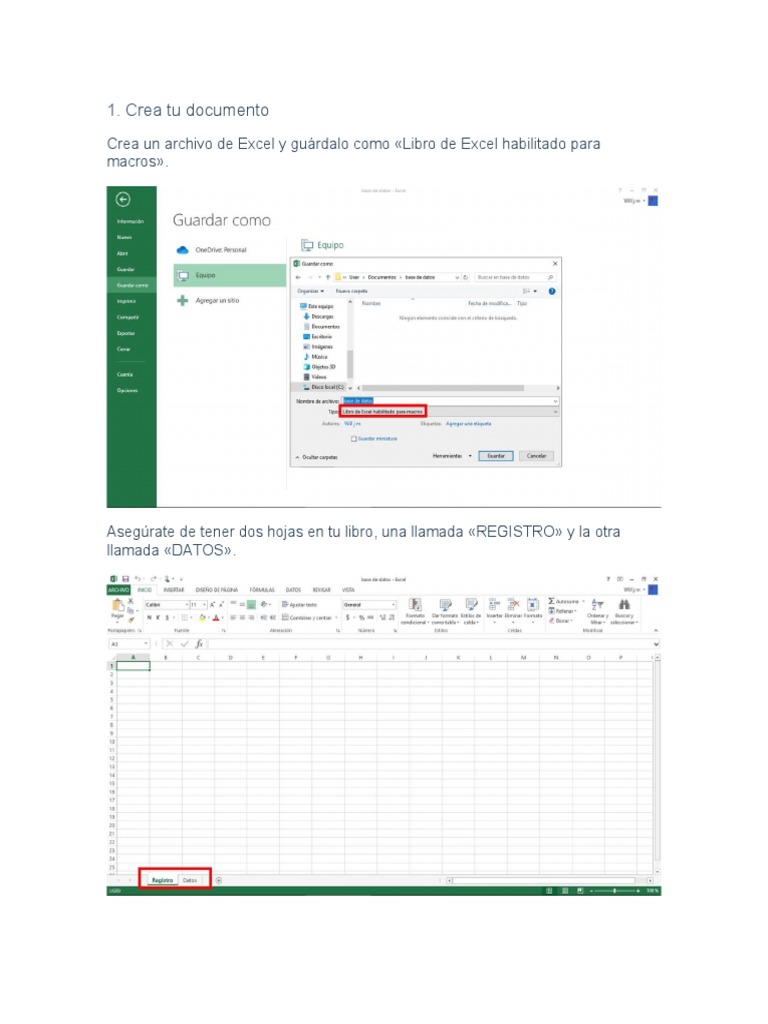 Guía: Crear Base de Datos en Excel | PDF | Microsoft Excel | Ventana ...