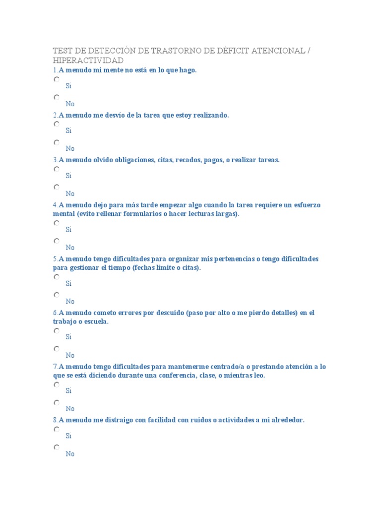 TEST DE DETECCIÓN DE TRASTORNO DE DÉFICIT ATENCIONAL2 | PDF