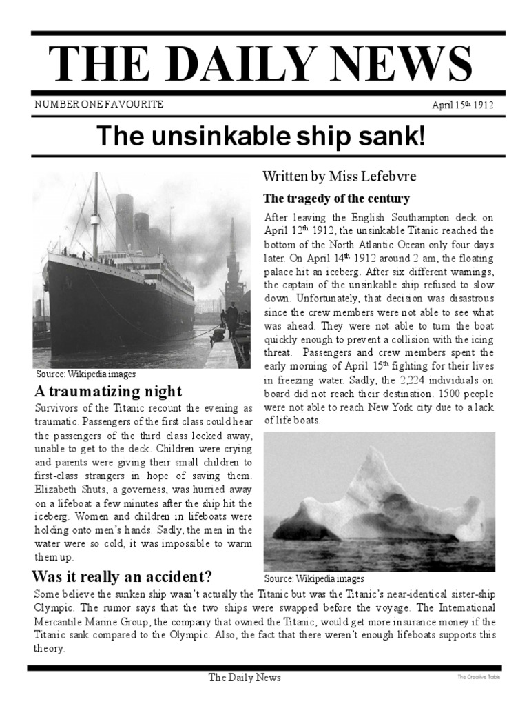 The Daily News: The Unsinkable Ship Sank! | PDF | Ships | Freight Transport