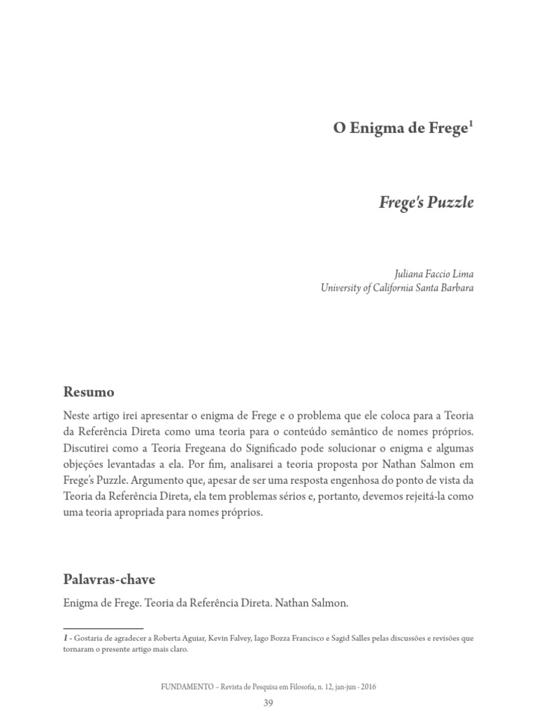 O Enigma de Frege | PDF | Verdade | Gottlob Frege