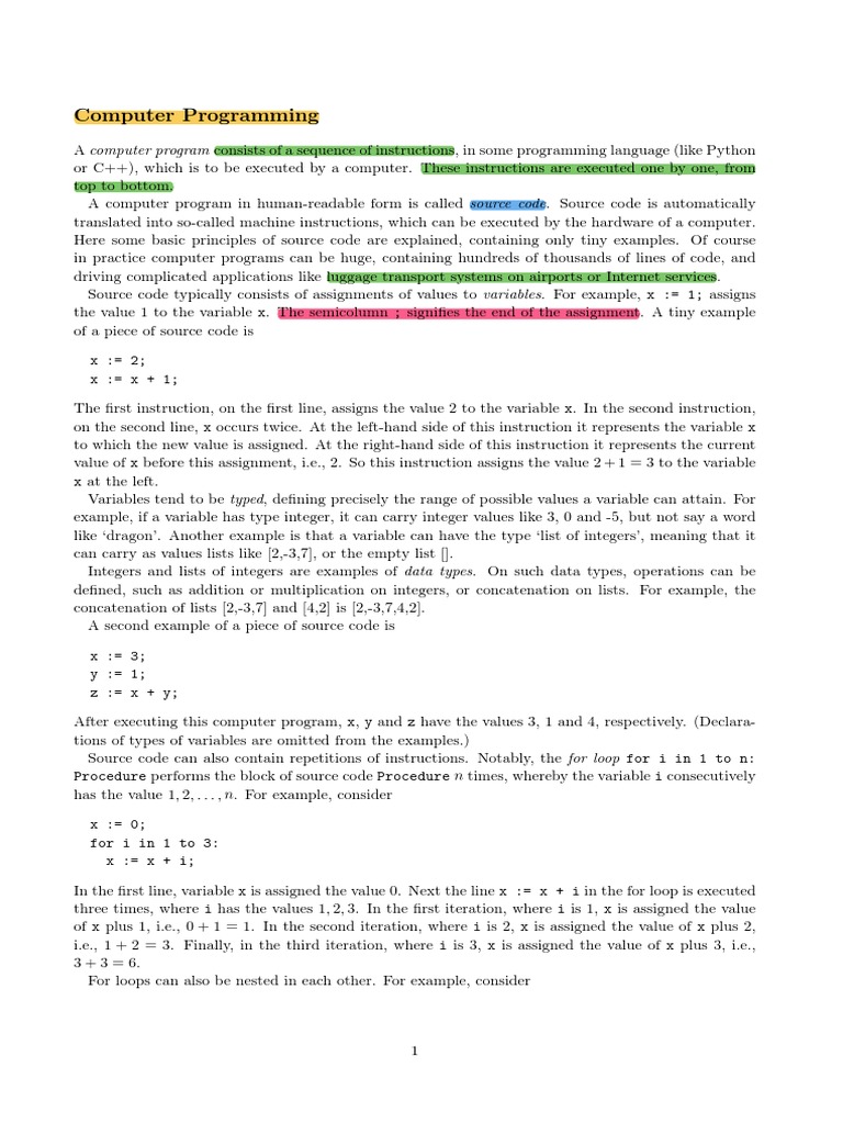 Programming Pdf Control Flow Variable Computer Science 